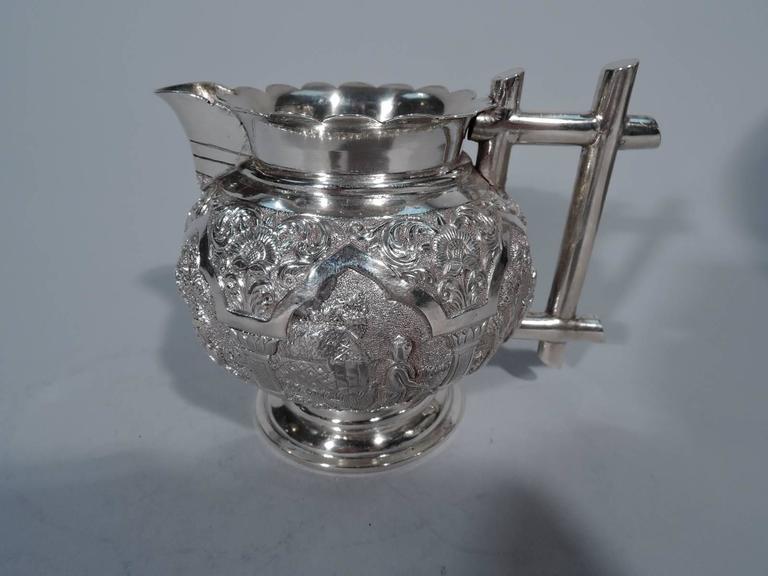 Colonial Indian Silver Tea Set with Exotic Scenes For Sale at 1stDibs