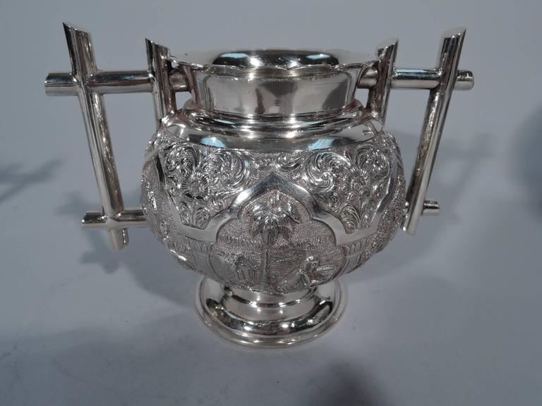 Colonial Indian Silver Tea Set with Exotic Scenes For Sale at 1stDibs