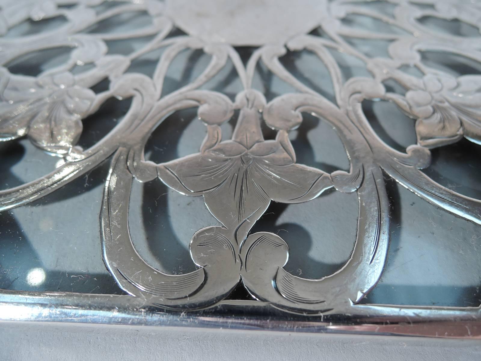 American Art Nouveau Octagonal Silver Overlay Trivet with Flowers at ...