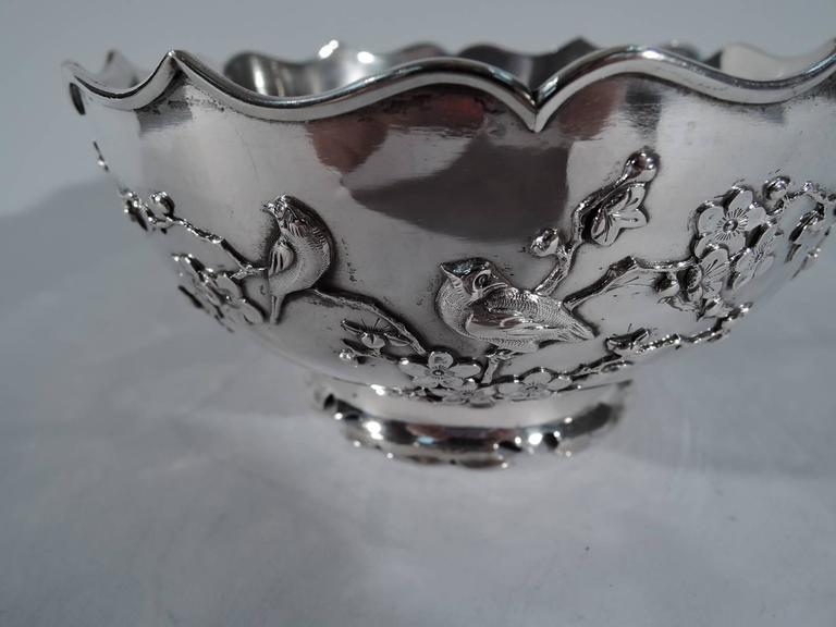 Chinese Export Silver Bowl with Blossoming Branch and Birds by Sing Fat ...