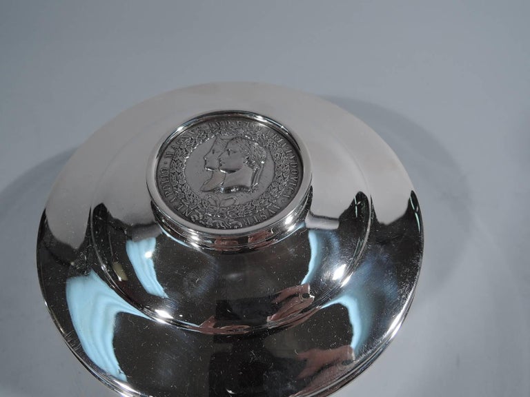 Charming Sterling Silver Keepsake Box with Napoleonic Medal For Sale at ...