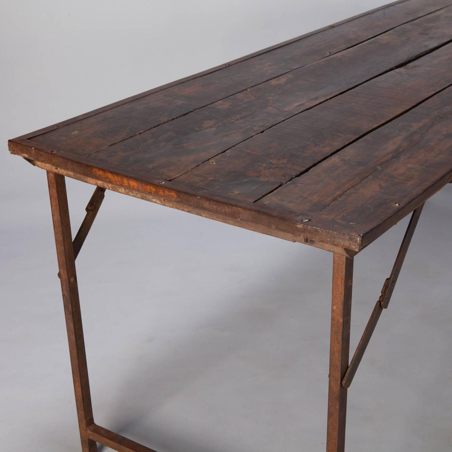Large Industrial Wood and Iron Folding Table at 1stdibs