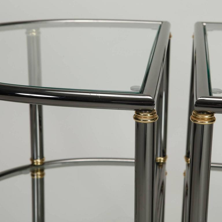 Pair of Mid-Century Demilune Gun Metal and Glass Side Tables For Sale ...