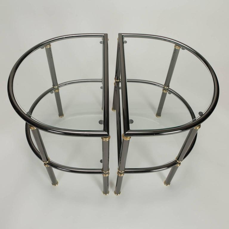 Pair of Mid-Century Demilune Gun Metal and Glass Side Tables For Sale ...
