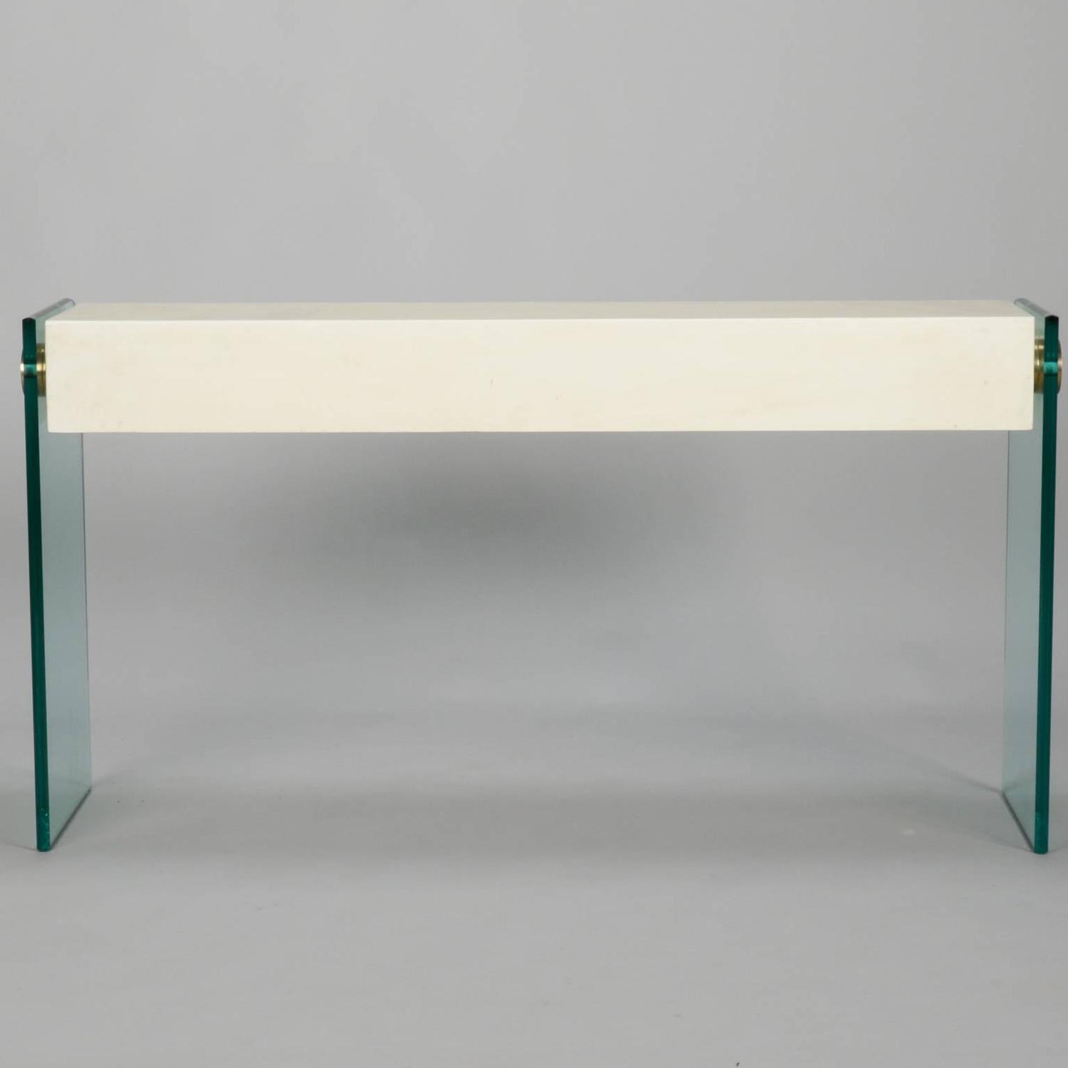 Pair Mid Century Bone Glass and Brass Consoles by Jimeco For Sale at ...