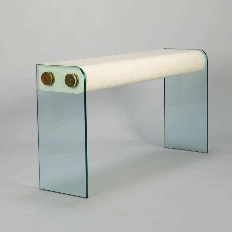 Pair Mid Century Bone Glass and Brass Consoles by Jimeco at 1stDibs