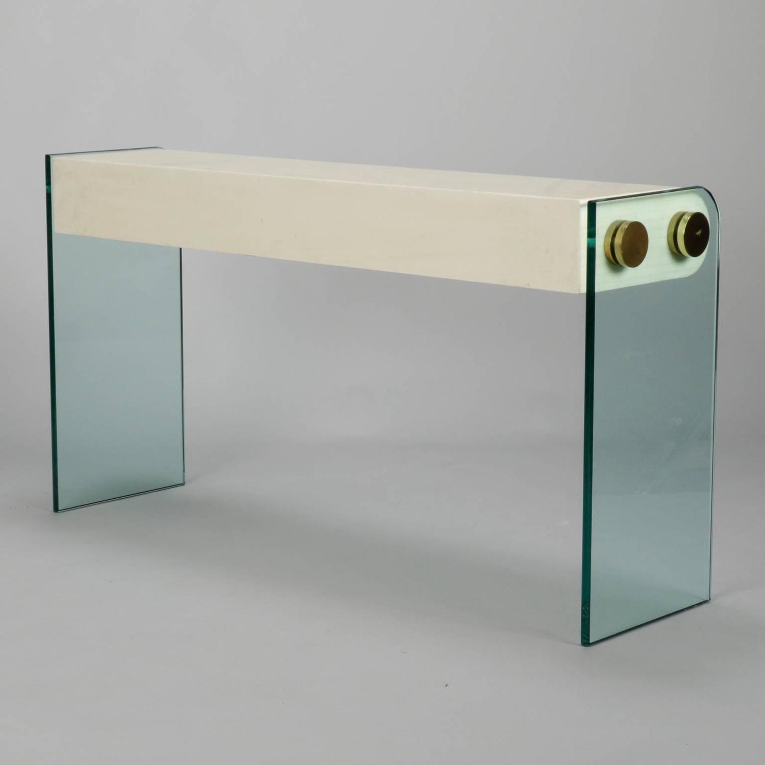 Pair Mid Century Bone Glass and Brass Consoles by Jimeco For Sale at ...