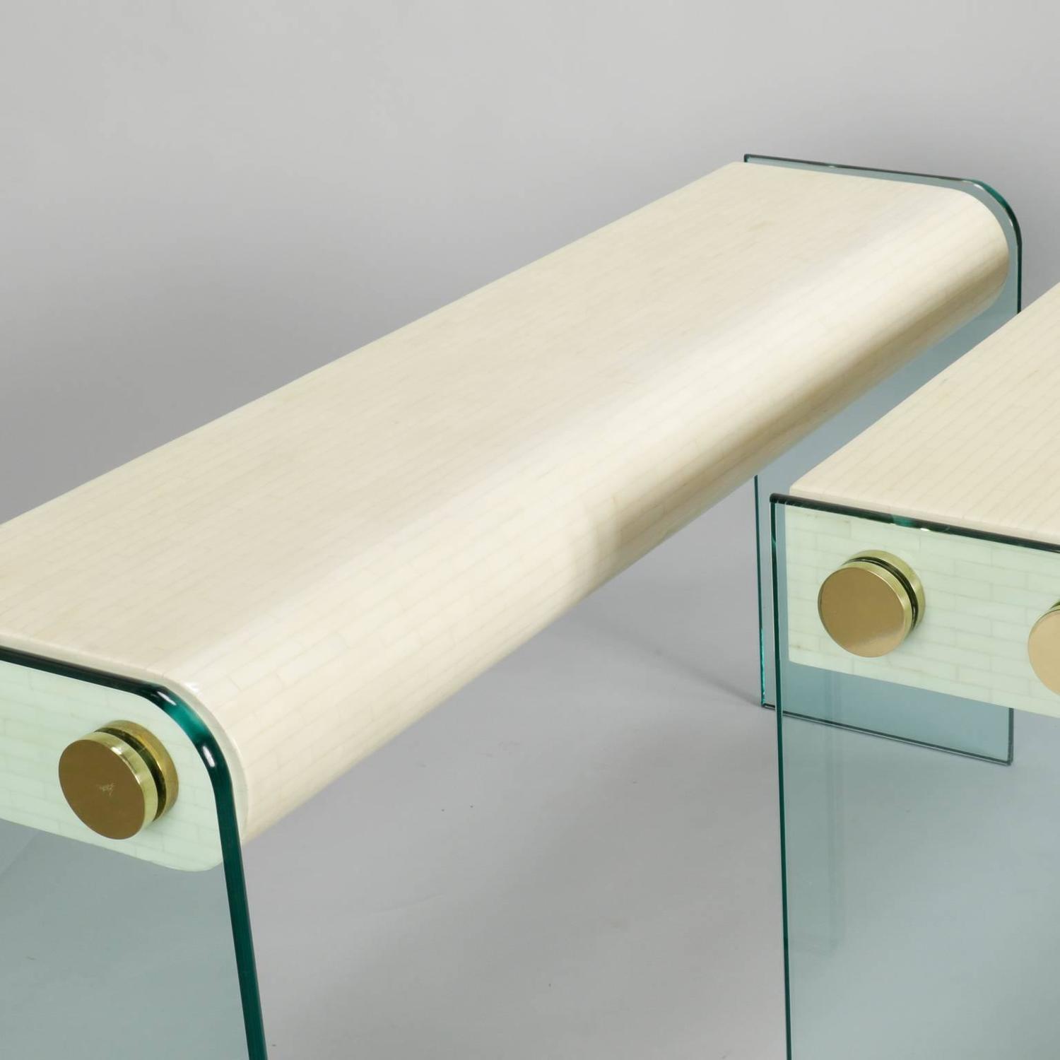 Pair Mid Century Bone Glass and Brass Consoles by Jimeco For Sale at ...