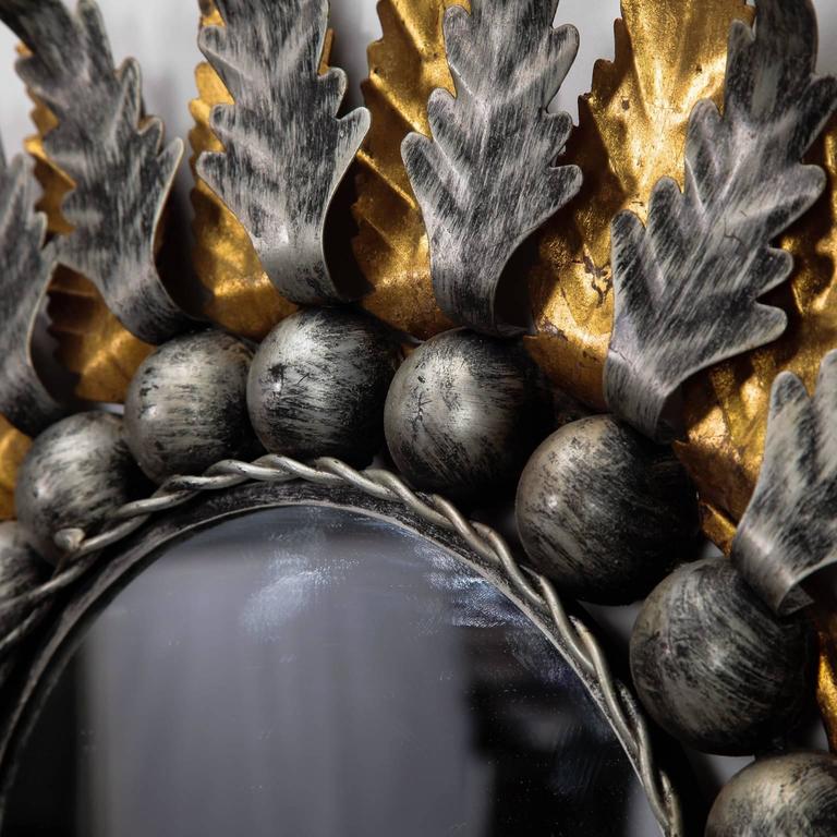 Pair of Spanish Gilt and Silver Metal Sunburst Mirrors For Sale at 1stDibs