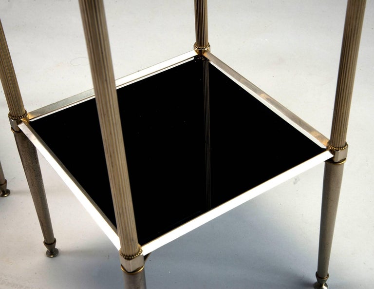 Pair of Brass Side Tables with Glass Top and Lower Shelf of Black Glass ...