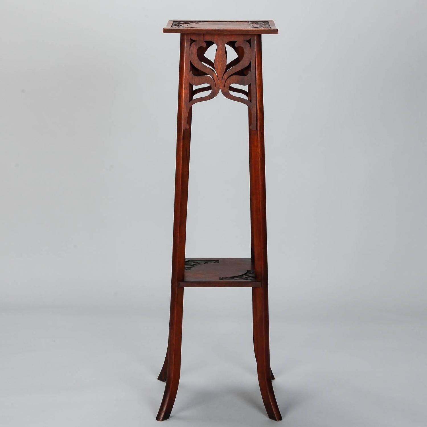 Arts and Crafts Carved Wood Plant or Statue Stand For Sale at 1stdibs