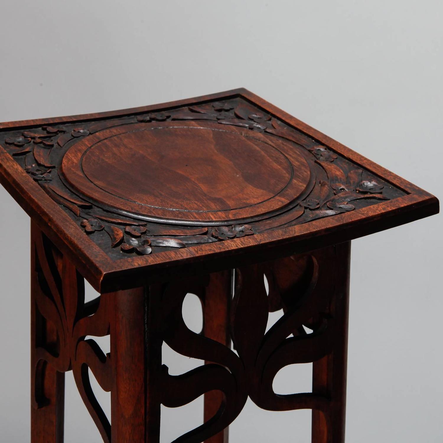 Arts and Crafts Carved Wood Plant or Statue Stand For Sale at 1stdibs