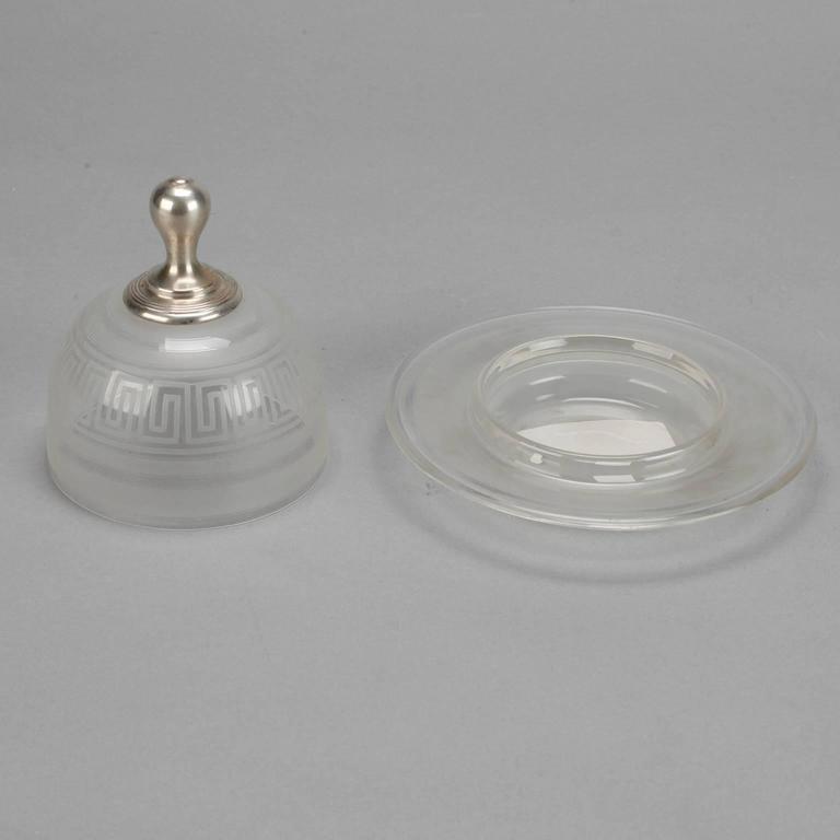 Etched Glass Domed Plate with Greek Key Border and Sterling Knob For ...