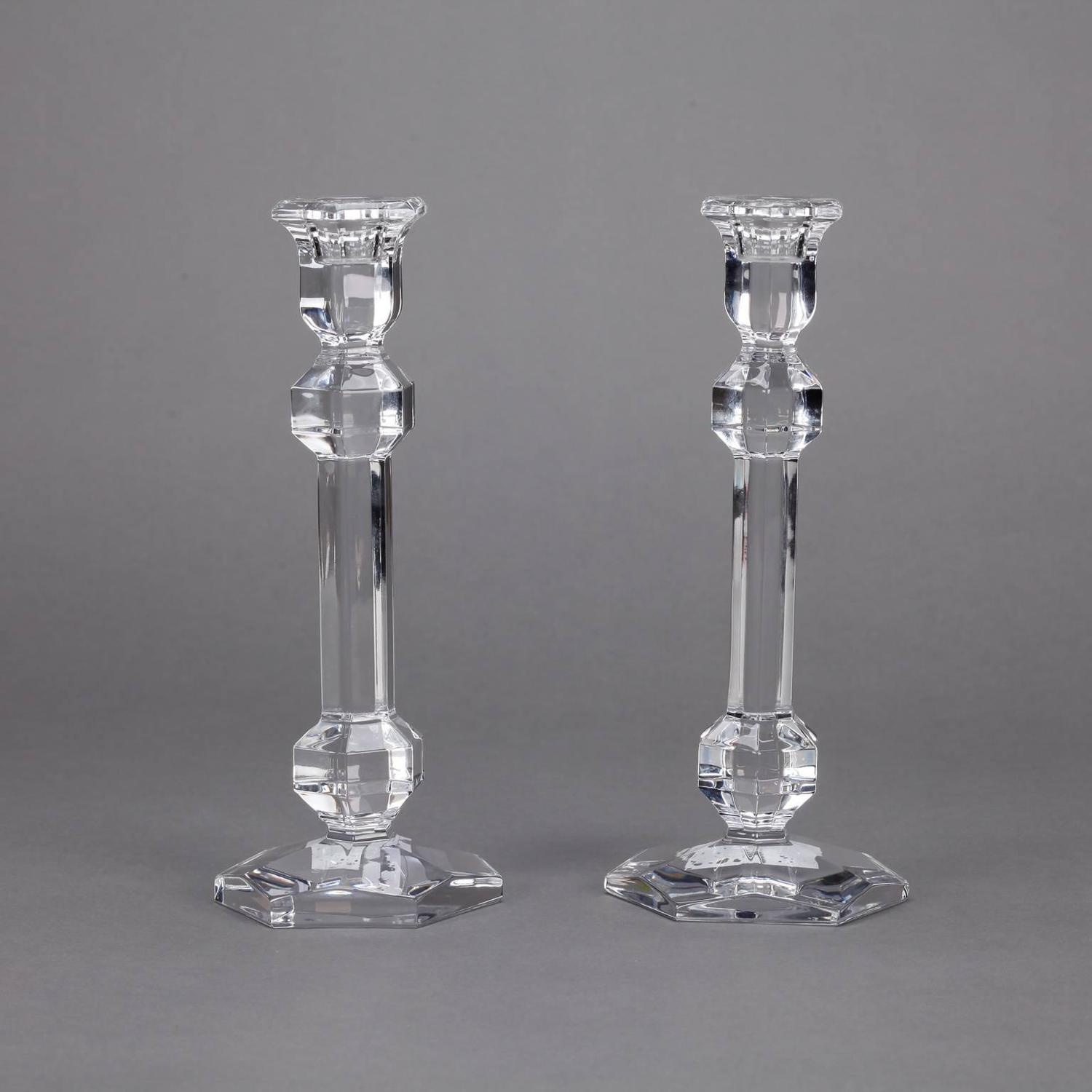 Pair Clear Crystal Signed Val Saint Lambert Candlesticks at 1stdibs