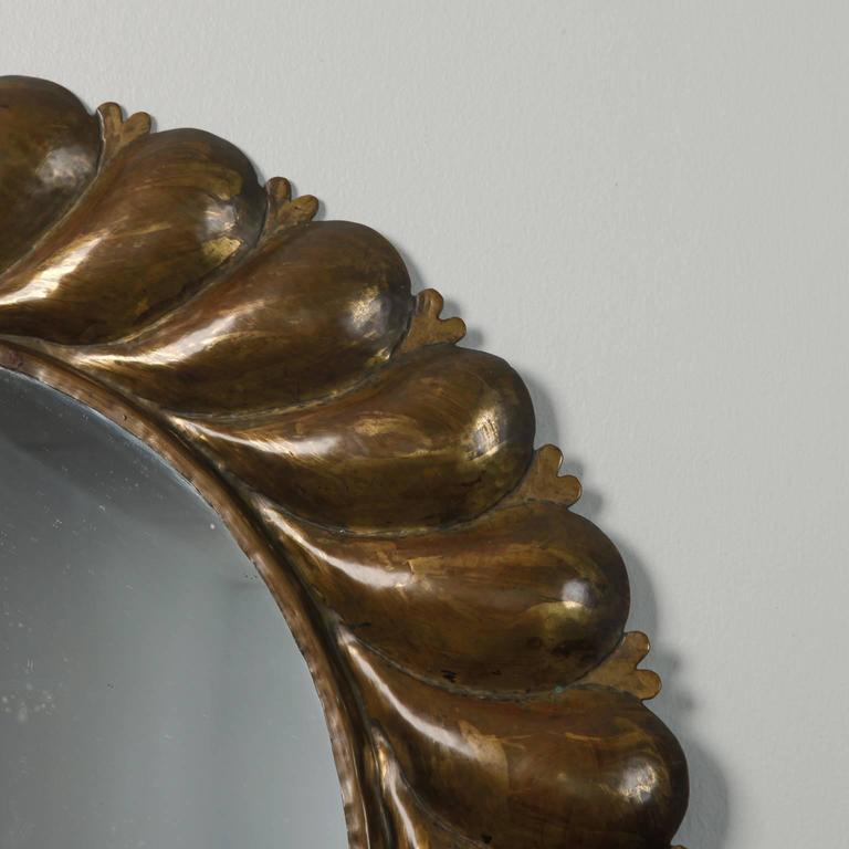 Midcentury Round Mirror with Brass Fluted Edge Frame at 1stDibs