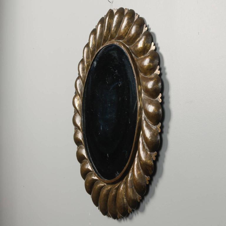 Midcentury Round Mirror with Brass Fluted Edge Frame at 1stDibs