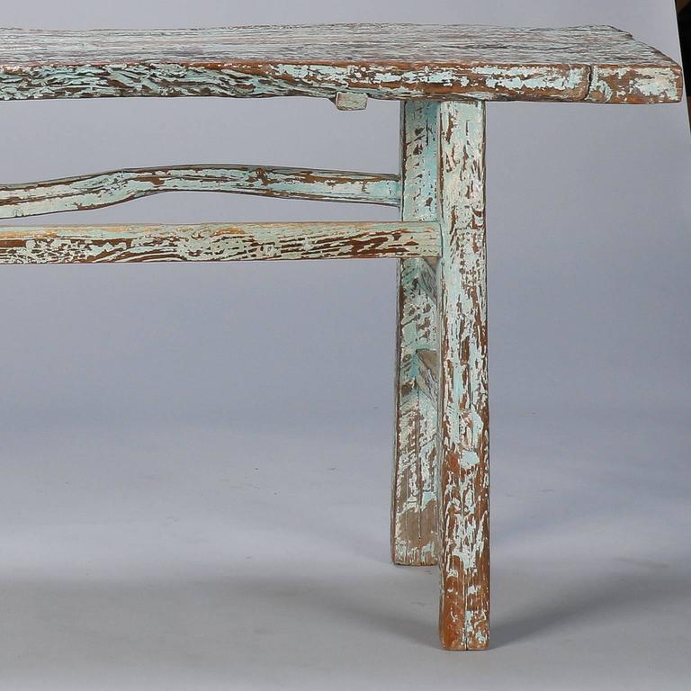 Primitive Chinese Console with Blue Green Paint For Sale at 1stDibs