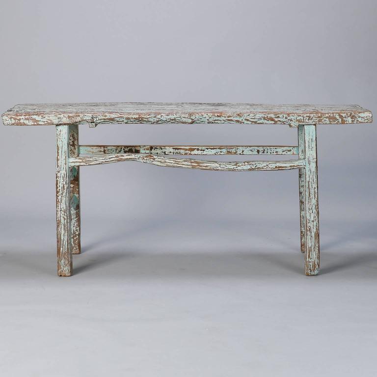 Primitive Chinese Console with Blue Green Paint For Sale at 1stDibs