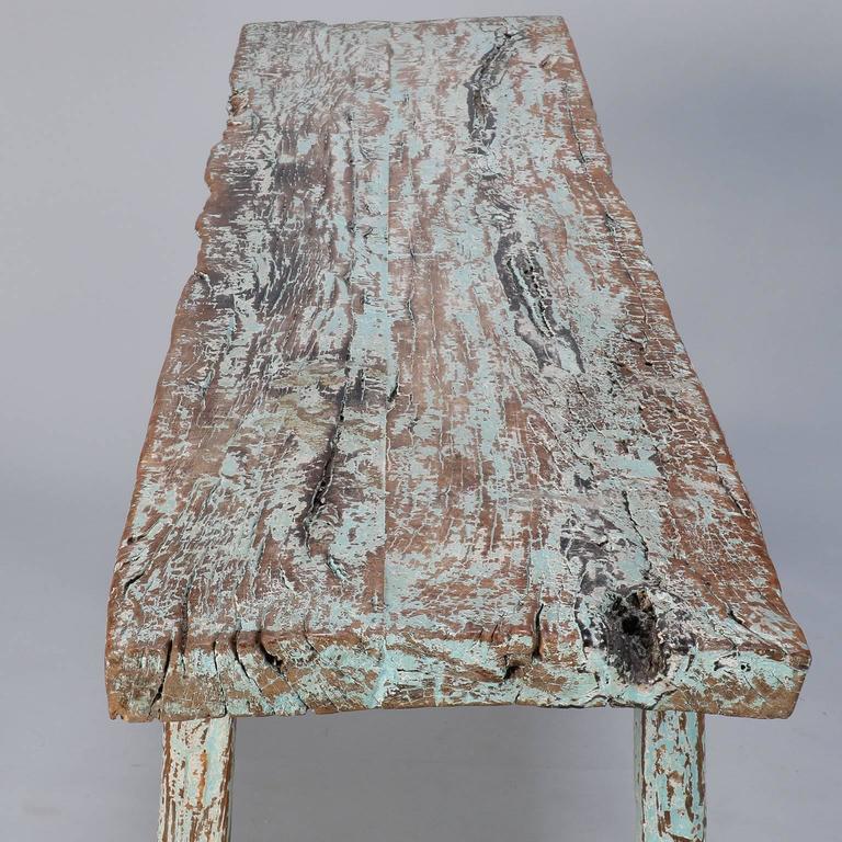 Primitive Chinese Console with Blue Green Paint For Sale at 1stDibs