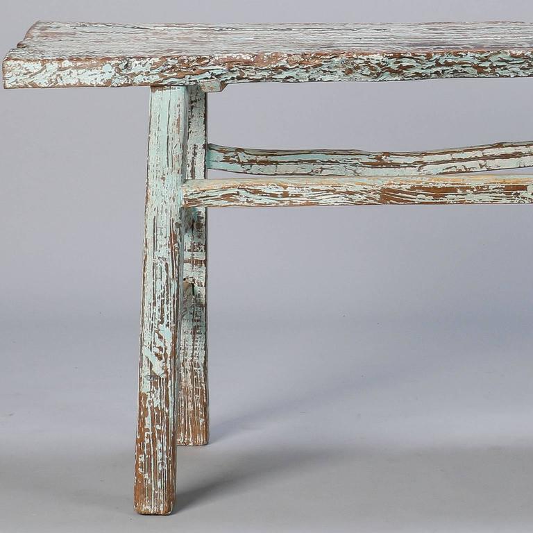 Primitive Chinese Console with Blue Green Paint For Sale at 1stDibs