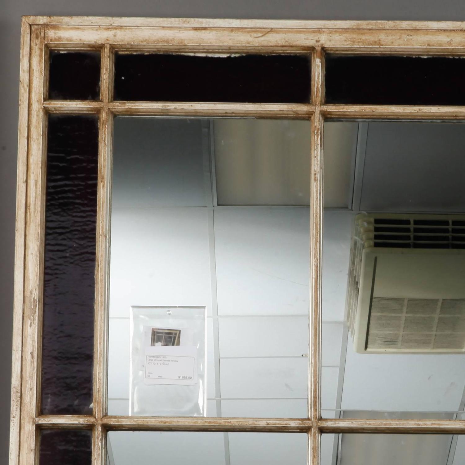 Antique Window Frame Mirror with Original Amethyst Stained Glass For ...