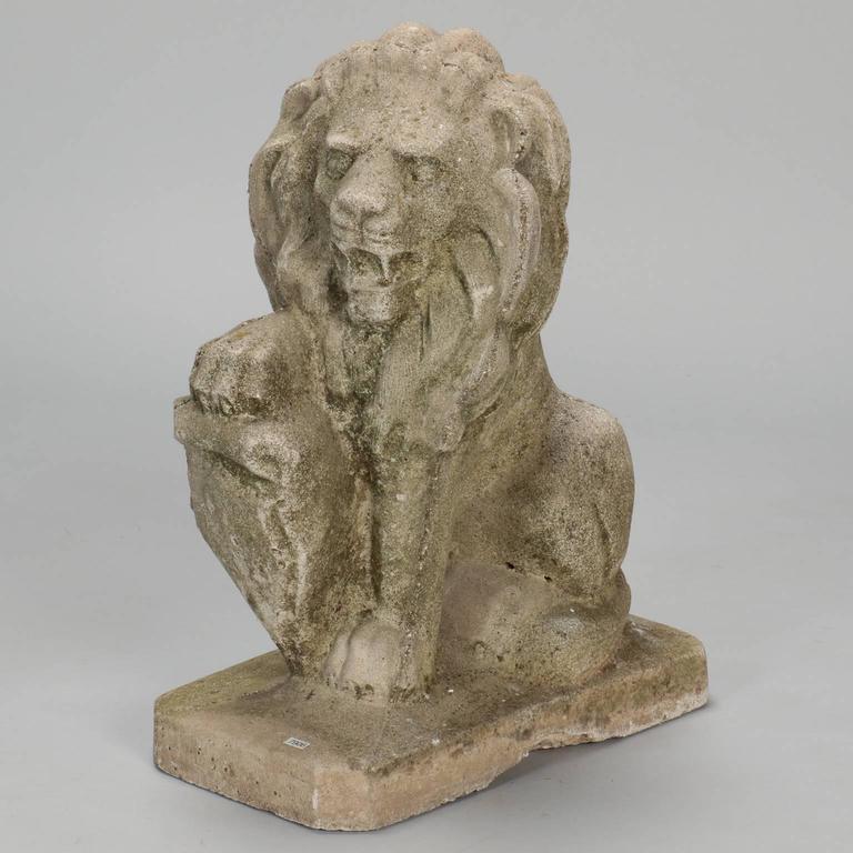 Pair of Stone Lion Garden Statues at 1stdibs