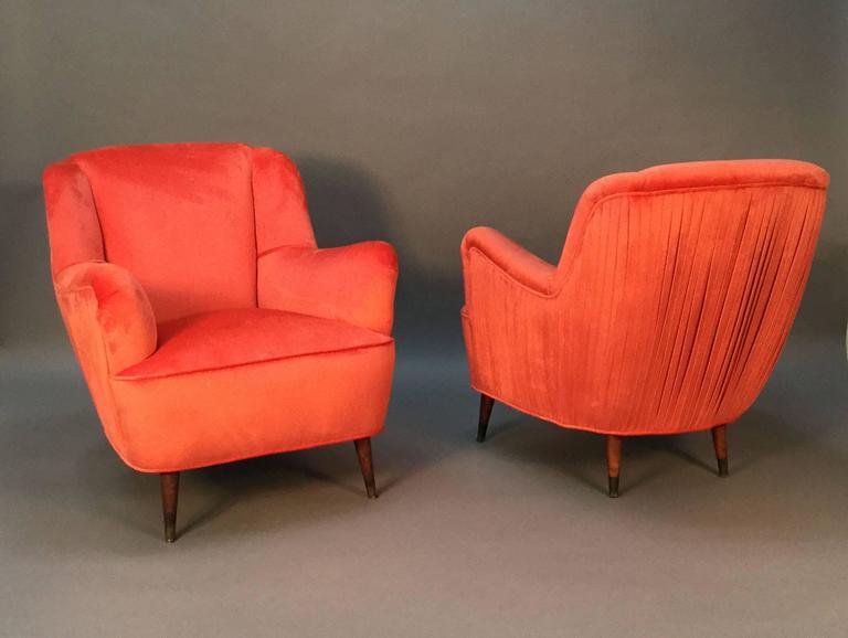 Pair of Velvet Pleated Back Italian Club Chairs in New Upholstery at ...