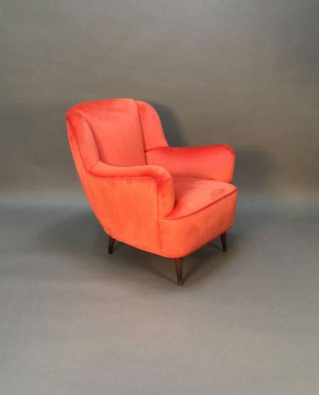 Pair of Velvet Pleated Back Italian Club Chairs in New Upholstery at ...