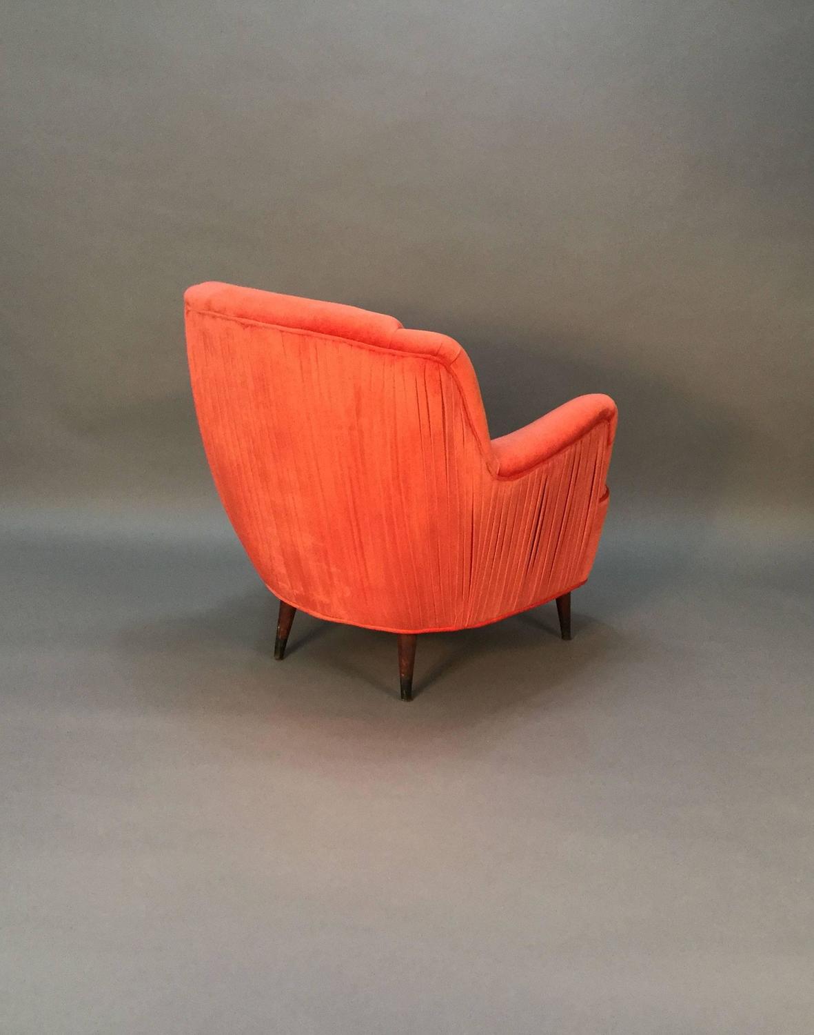 Pair of Velvet Pleated Back Italian Club Chairs in New Upholstery at ...