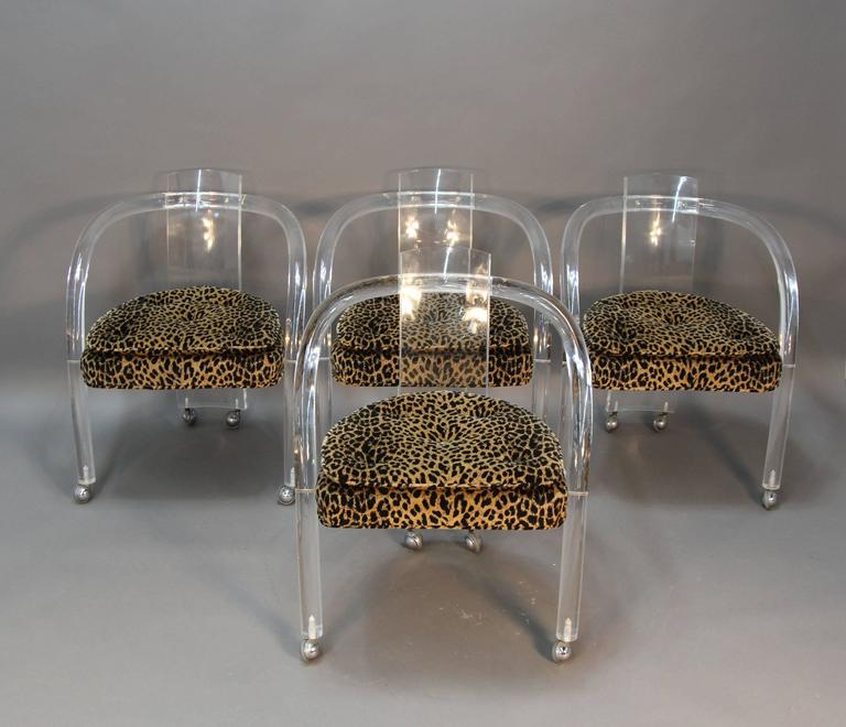 Lucite Table and Four Chair Set with Leopard Print Seats For Sale at ...