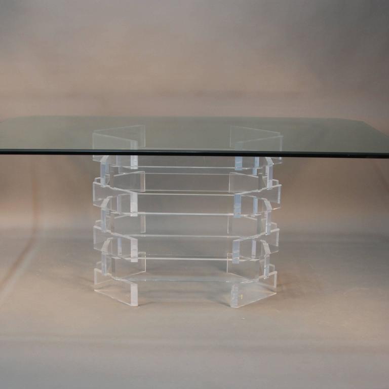 Amazing Stacked Lucite Brick Patter Dining Table or Desk at 1stDibs