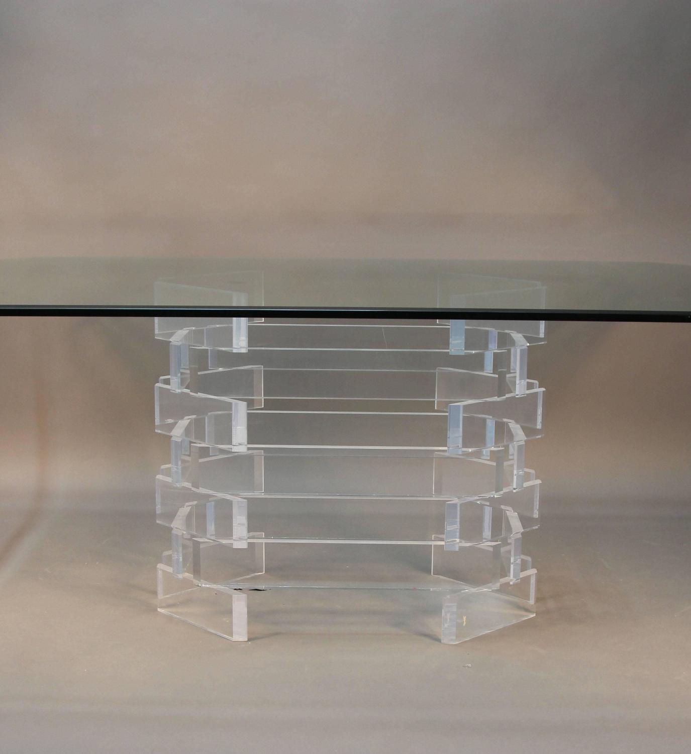 Amazing Stacked Lucite Brick Patter Dining Table or Desk at 1stdibs