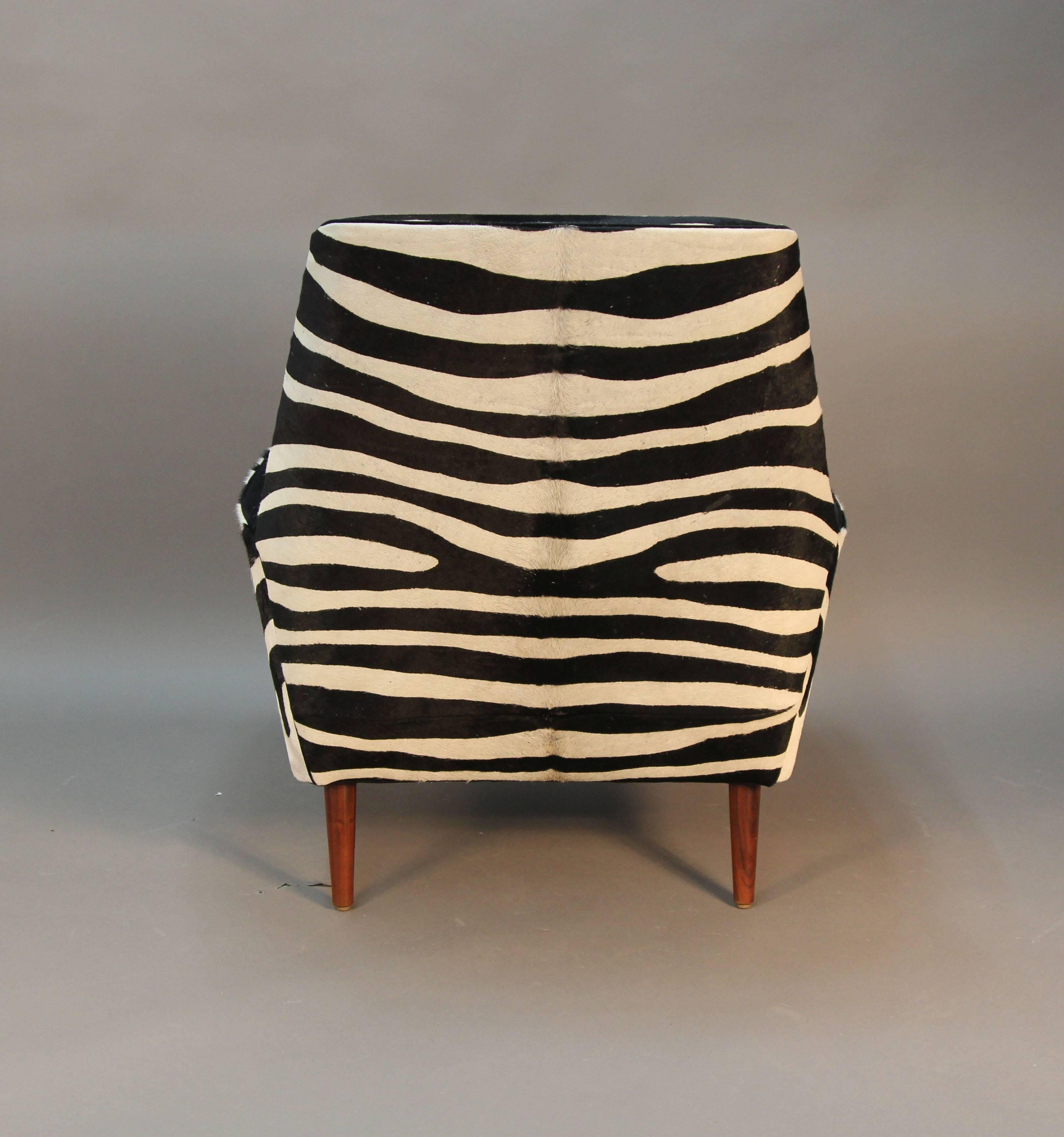 Pair of Newly Upholstered in Zebra Print Cowhide Mid-Century Club ...