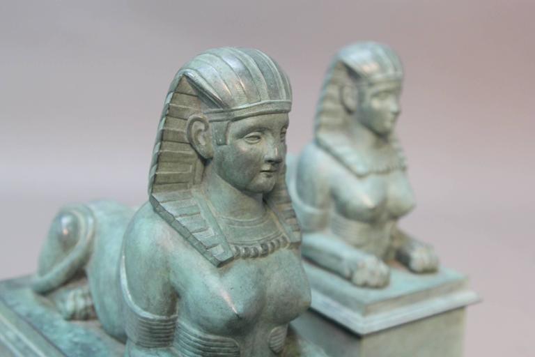 Antique Pair of Egyptian Revival Bronze Sphinx For Sale at 1stDibs