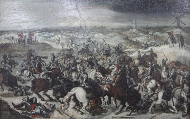 Antique Battle Scene Painting For Sale at 1stDibs