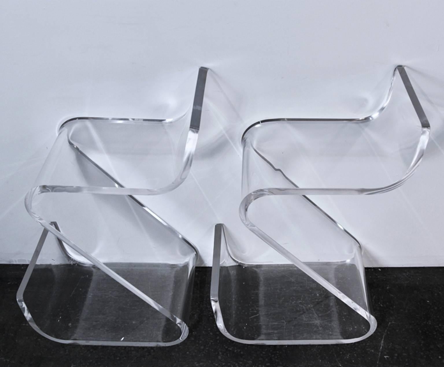 Pair of Thick Lucite Z-Stools, Mid-Century at 1stDibs