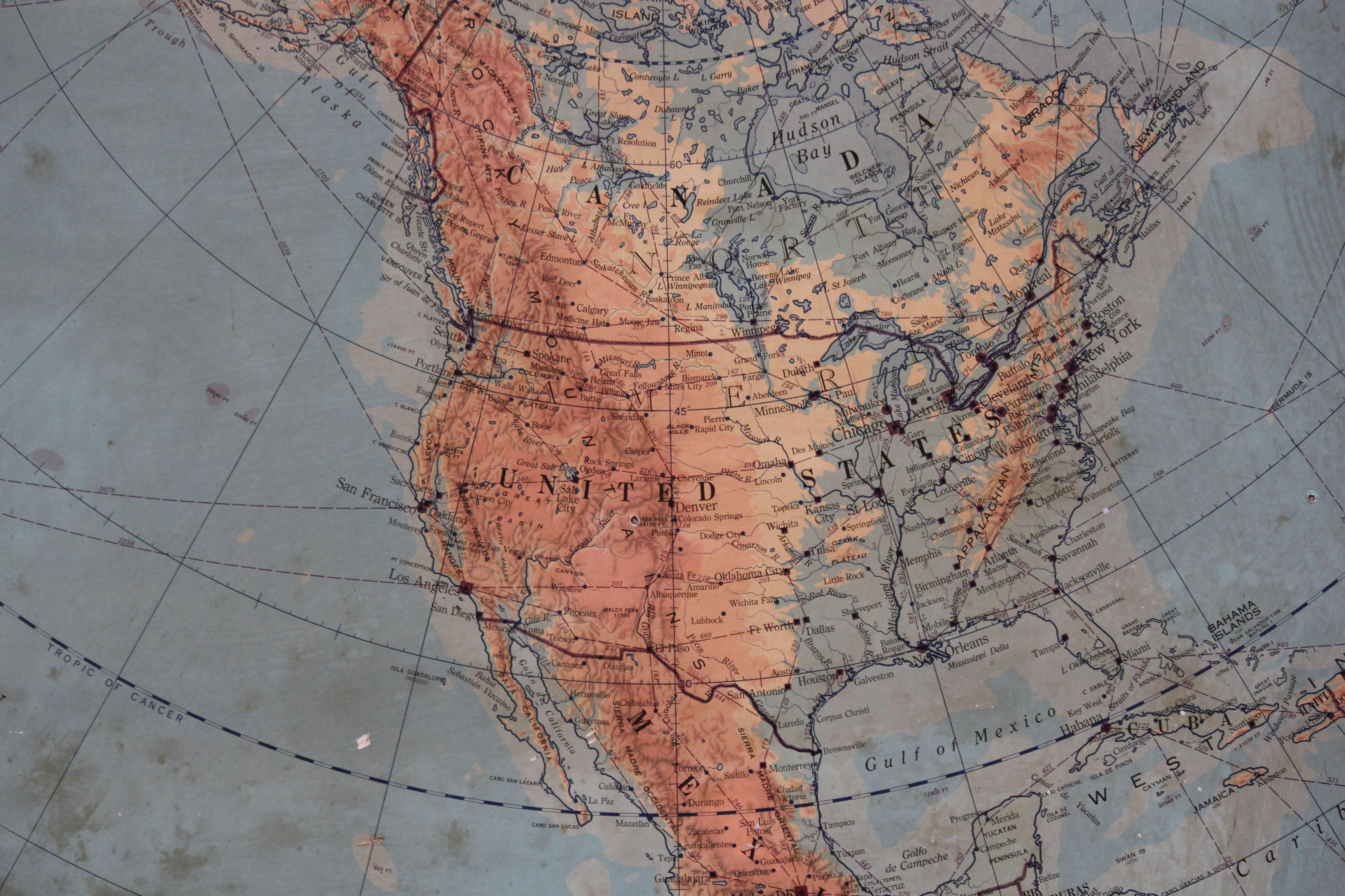 U.S. Air Force Physical, Political Global Chart of the World Triptych ...