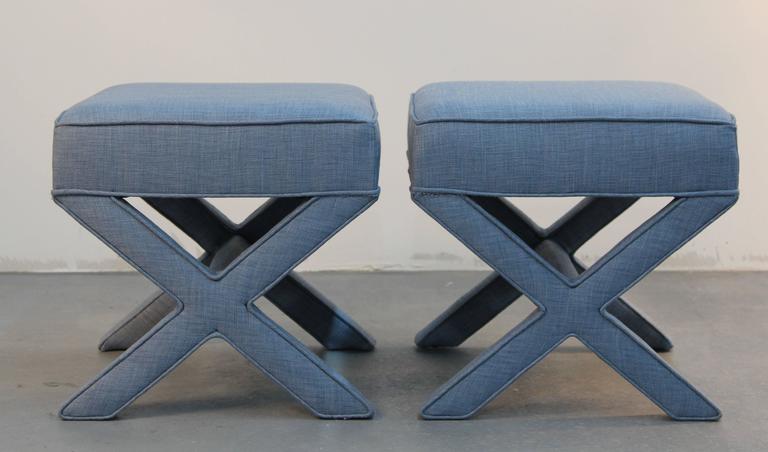 Pair of Custom Upholstered X Benches at 1stDibs