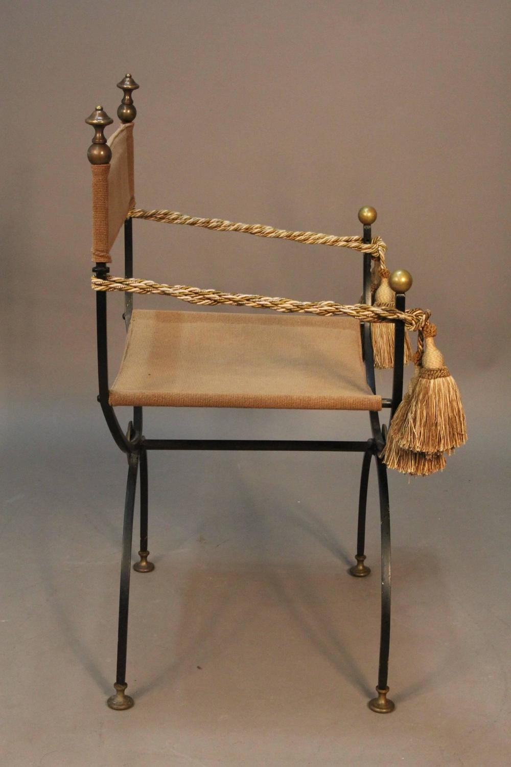 Savonarola Chair, Iron with Brass Finials For Sale at 1stdibs