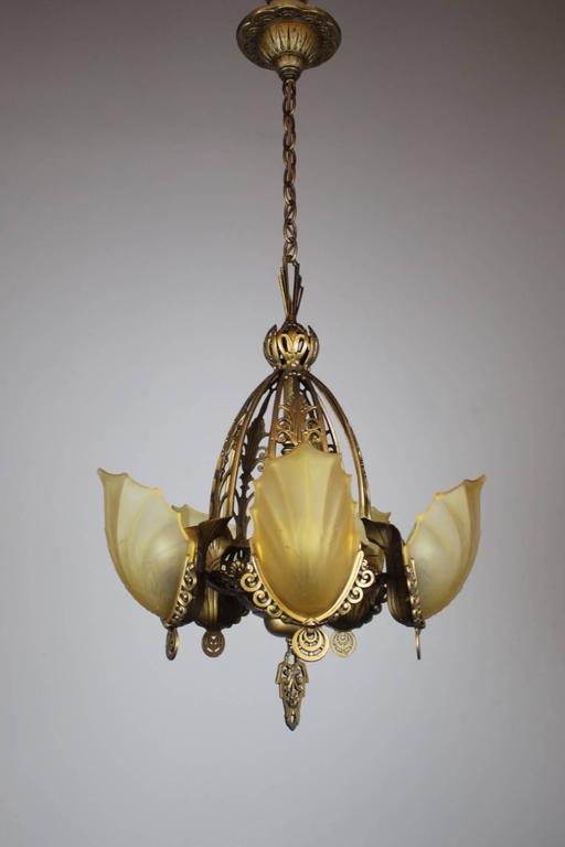 Original Art Deco Slip Shade Fixture Five-Light For Sale at 1stDibs