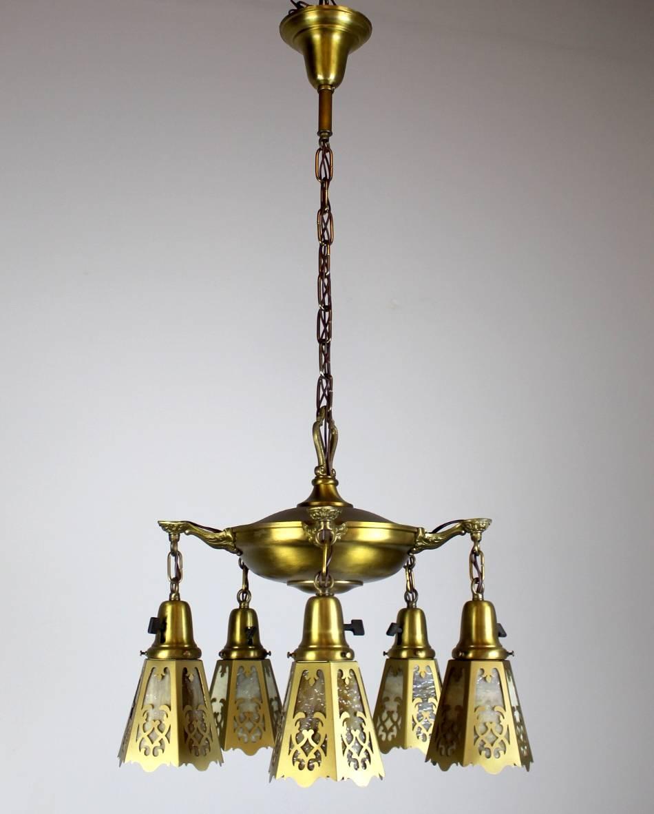 Five-Light Pan Fixture with Cut-Out Shades For Sale at 1stDibs