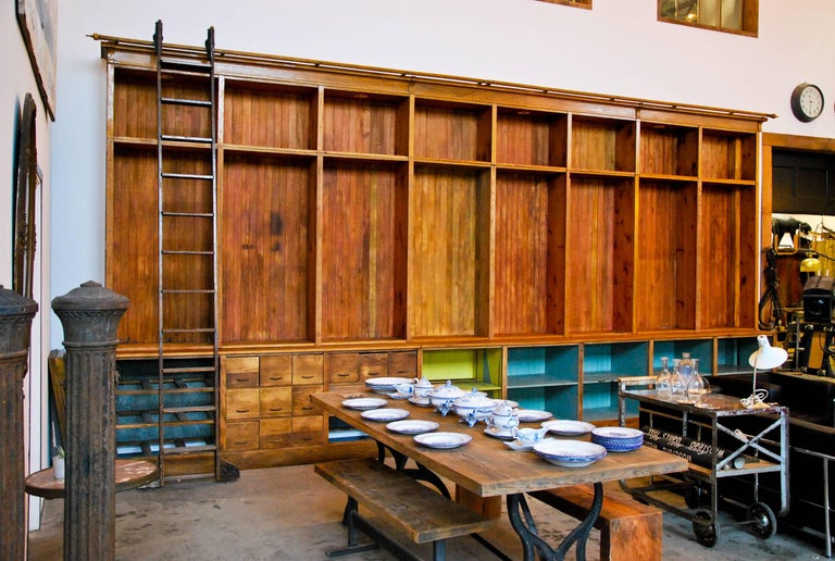 1920 Mercantile Hardware Store Retail Cabinet with Rolling Ladder at ...
