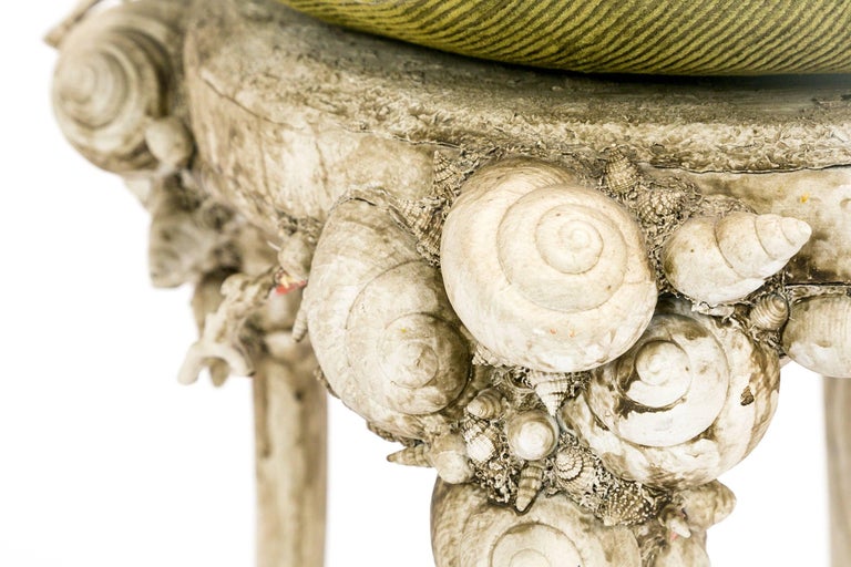 White Fantasy Shell and Coral Chair with Embroidered Pillow at 1stDibs