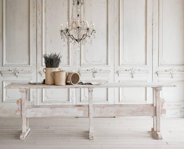 White-Washed Antique Dining Table: 1910 at 1stDibs