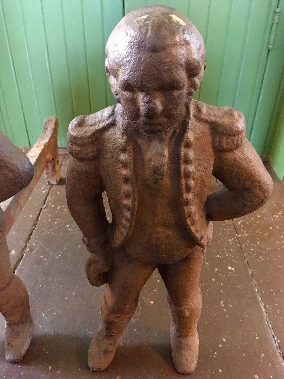 Pair of Early 19th Century Cast Iron George Washington Andirons at 1stDibs