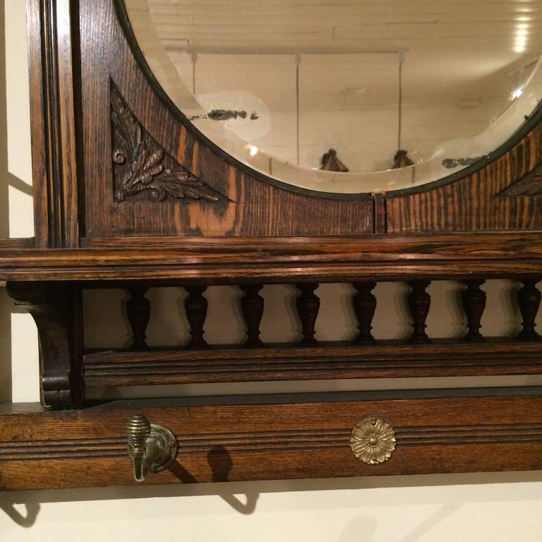 Oak Mirror with Hat Rack at 1stDibs