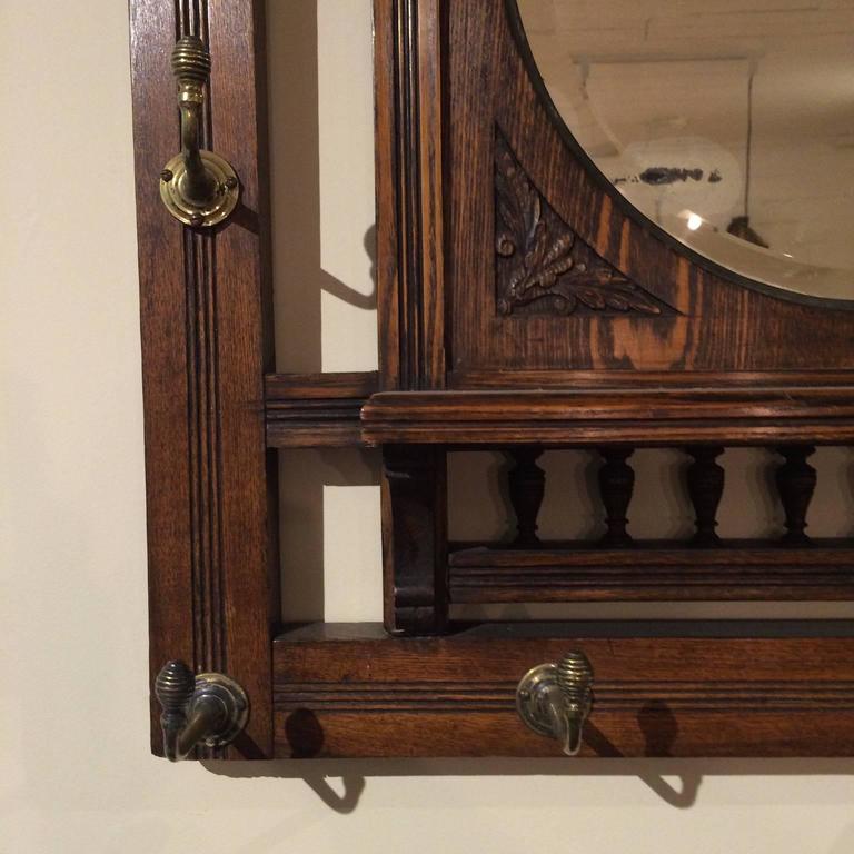 Oak Mirror with Hat Rack at 1stDibs