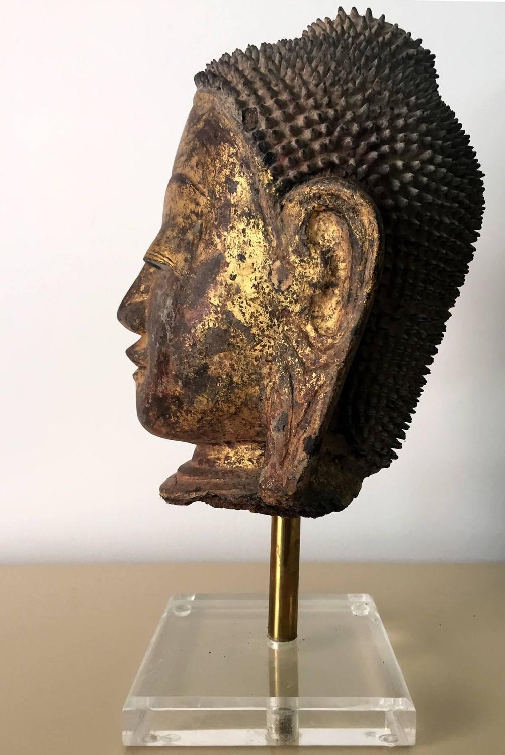 An Exquisite Antique Buddha Head Statue For Sale at 1stdibs