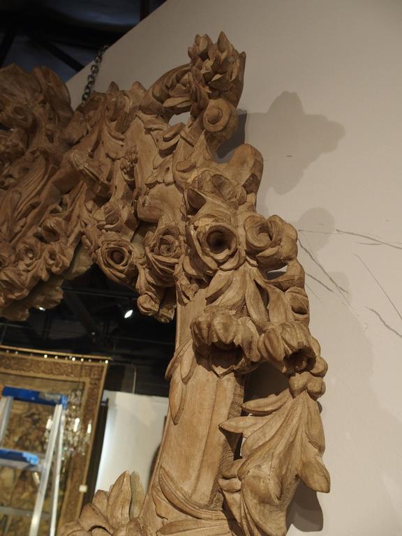 Large Antique Stripped Walnut Wood Rococo Style Mirror at 1stDibs