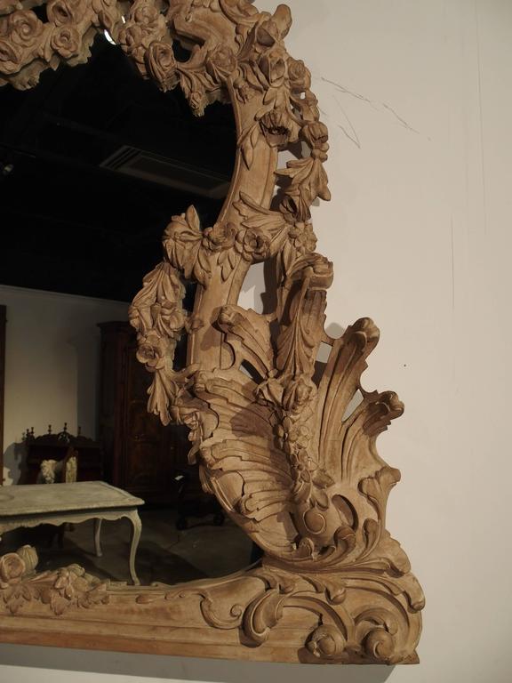 Large Antique Stripped Walnut Wood Rococo Style Mirror at 1stDibs